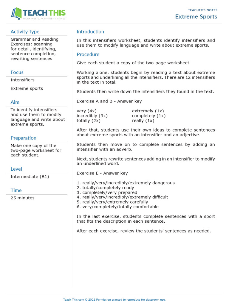 extreme-sports-worksheet | PDF | Adverb | Grammar