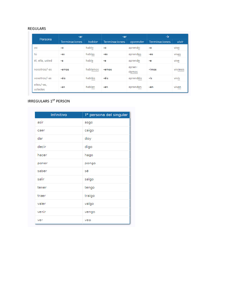 Verbos Irregulares Presente Simple | PDF
