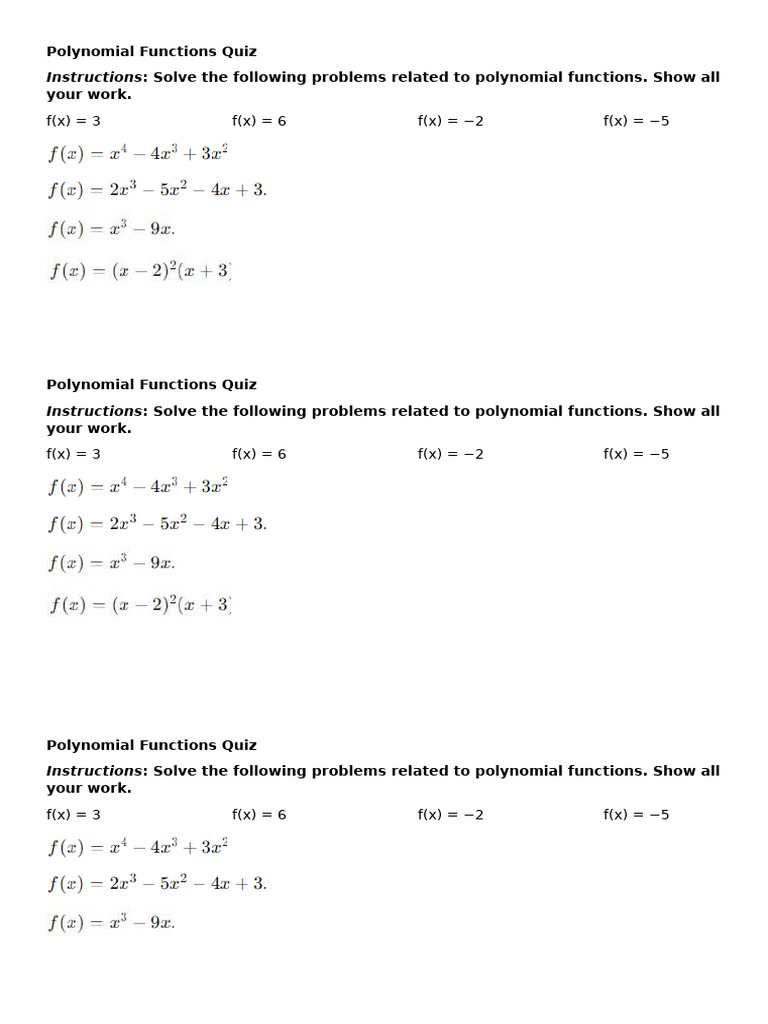 Polynomial Functions Quiz | PDF
