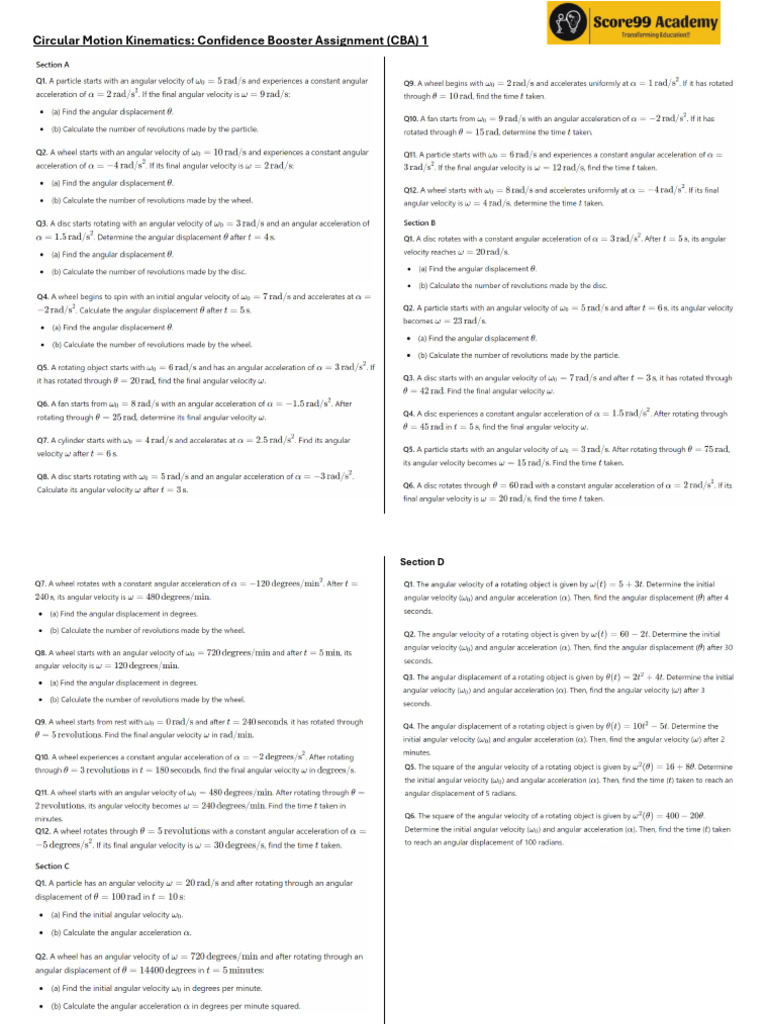 Circular Motion Kinematics Assignment 1 | PDF
