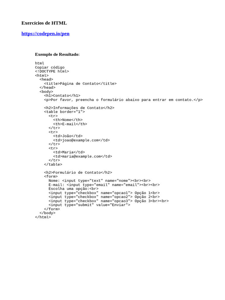 Exercícios de HTML | PDF