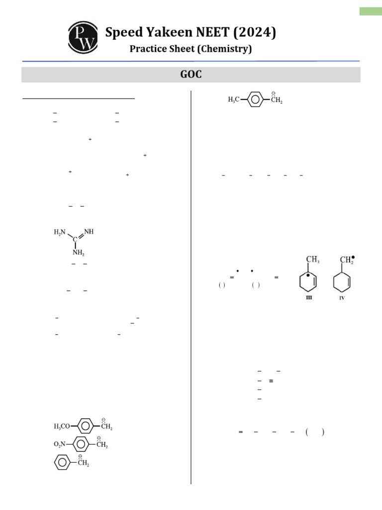 GOC - Practice Sheet - Yakeen 3.0 2024 | PDF | Methyl Group | Chemical Bond