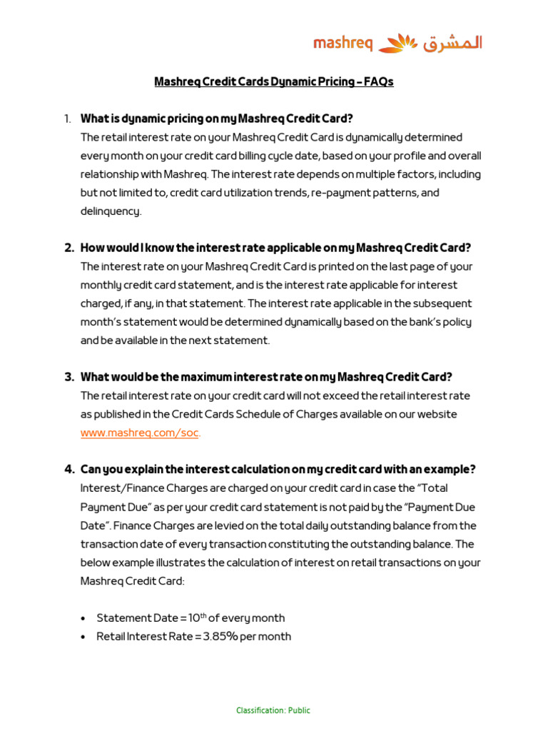 Mashreq Credit Cards Dynamic Pricing FAQs English Final | PDF | Credit Card | Interest
