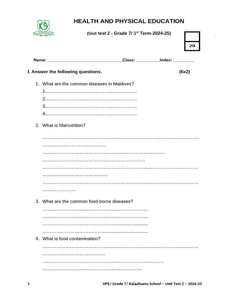 Grade 7 Health Unit Test 2 Guide | PDF | Diseases And Disorders ...