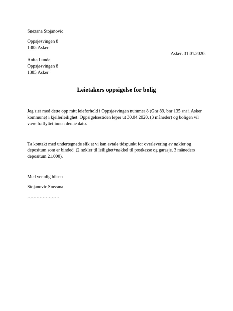 Bolig Oppsigelse | PDF