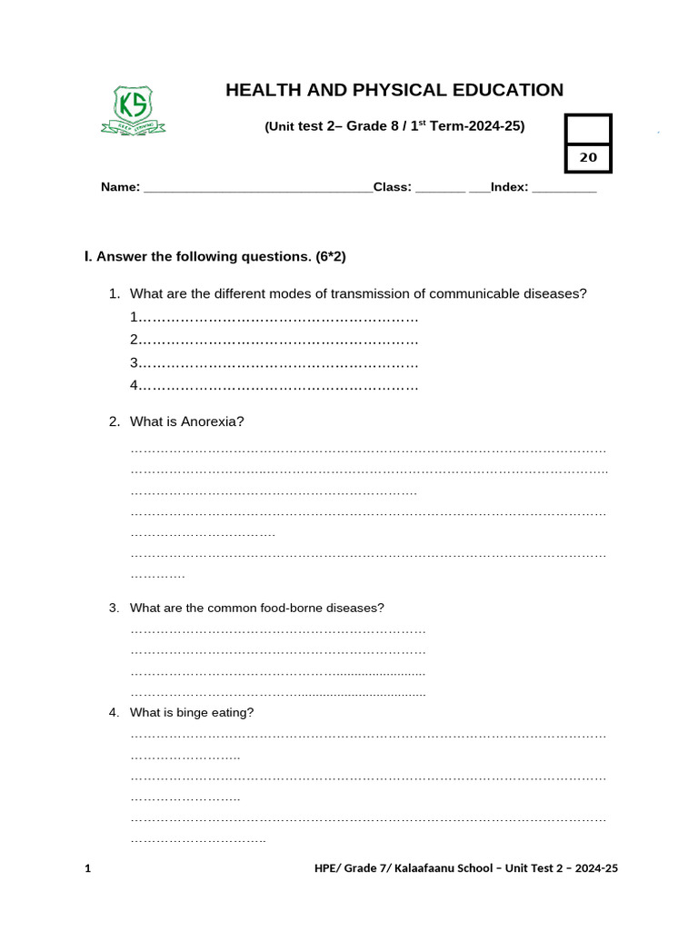 Grade 8 Health & PE Unit Test | PDF | Diet (Nutrition) | Diet & Nutrition