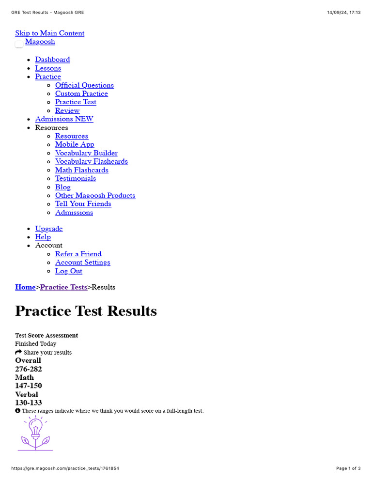 GRE Test Results - Magoosh GRE | PDF | Graduate Record Examinations ...