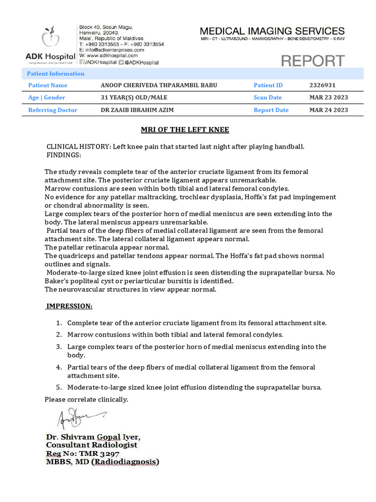 Anoop Cheriyedathparambil Babu - Mri | PDF