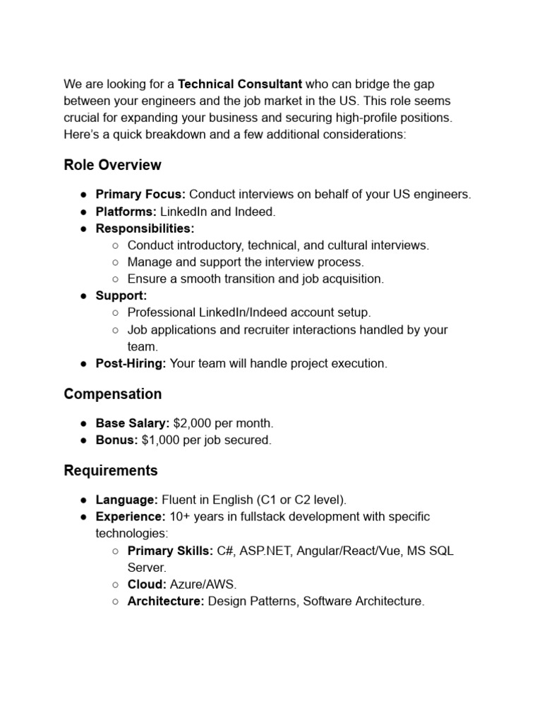 Technical Consultant - Full Stack Engineers Job Description | PDF Technical Consultant - Full Stack Engineers Job Description | PDF