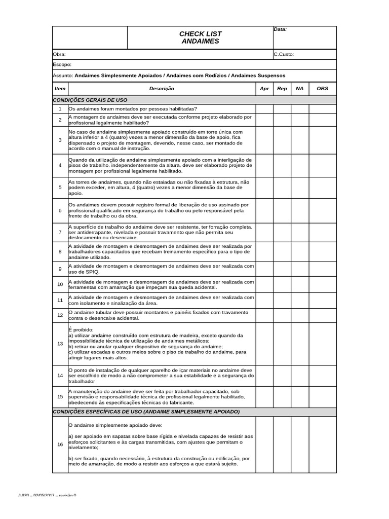 Check List Andaimes (Nova NR-18) | PDF | Andaime