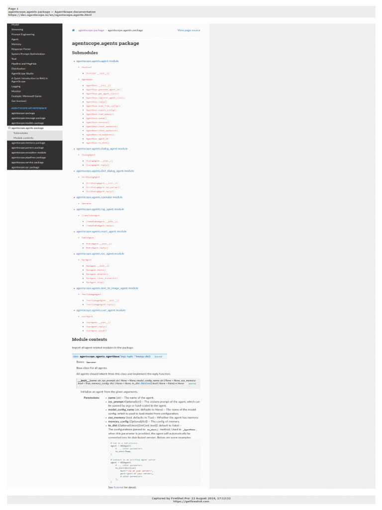 AgentScope Package Overview | PDF | Parameter (Computer Programming) | Parsing