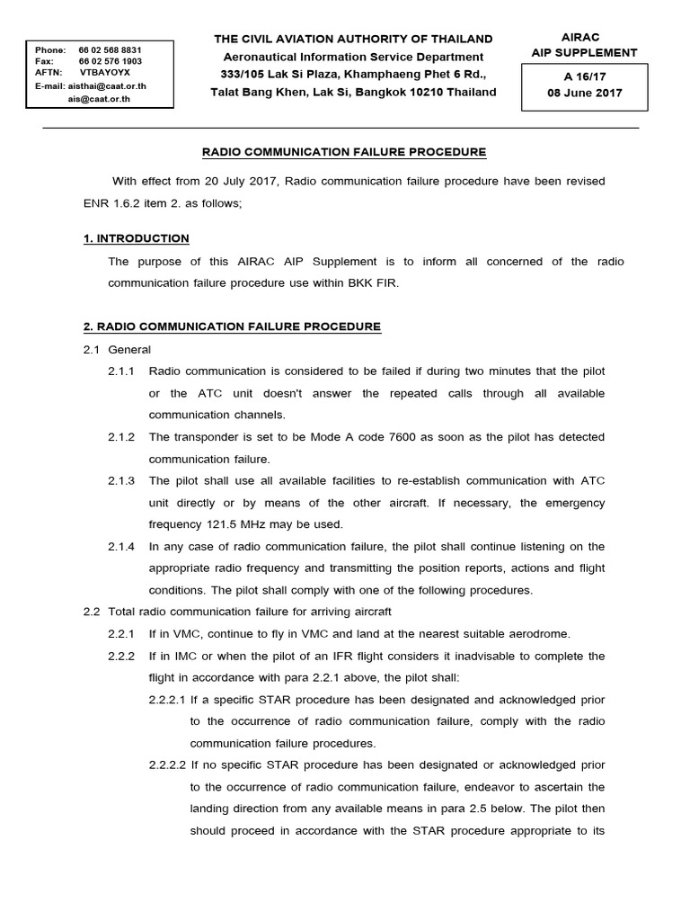 A16-17-Radio-Communication-Failure-Procedure | PDF | Transponder (Aeronautics) | Instrument ...