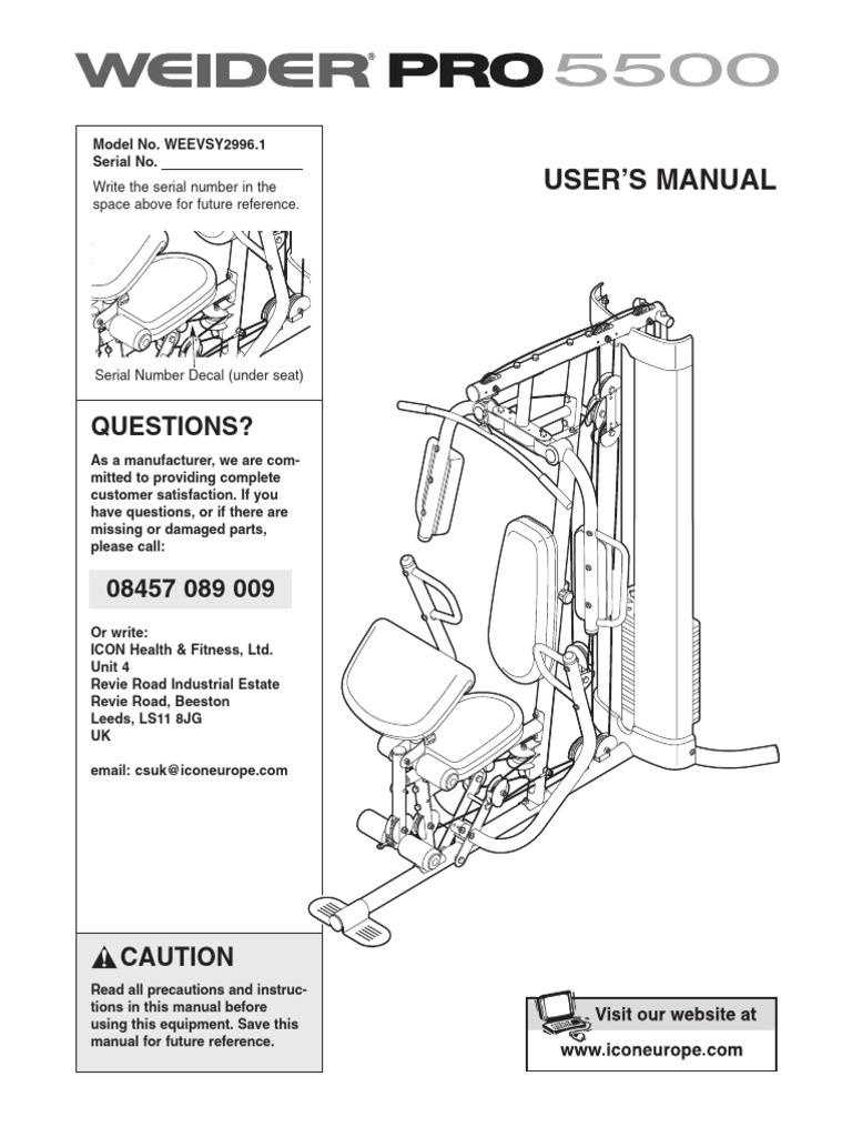 Weider PRO 5500 Home System Multi Gym User Manual | PDF | Screw ...