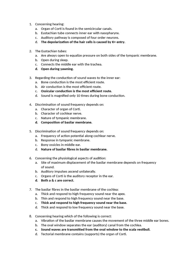 The Special Sense MCQs | PDF | Ear | Auditory System