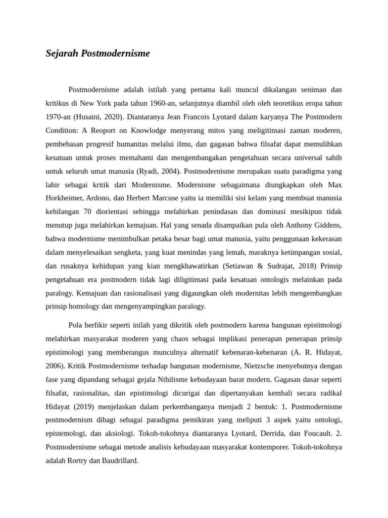 Sejarah dan Perkembangan Postmodernisme | PDF