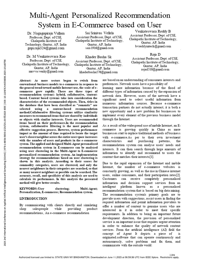 Multi_Agent_Personalized_Recommendation | PDF | Cluster Analysis | World Wide Web