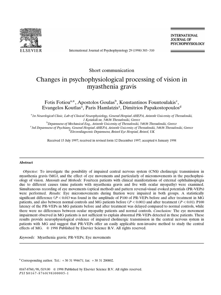 Changes in Psychophysiological Processing of Vision in Myasthenia ...