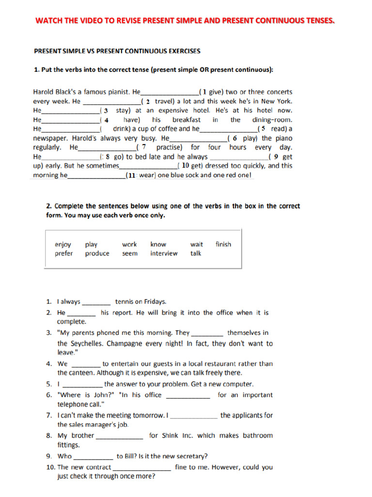 Present Simple Vs Present Continuous | PDF