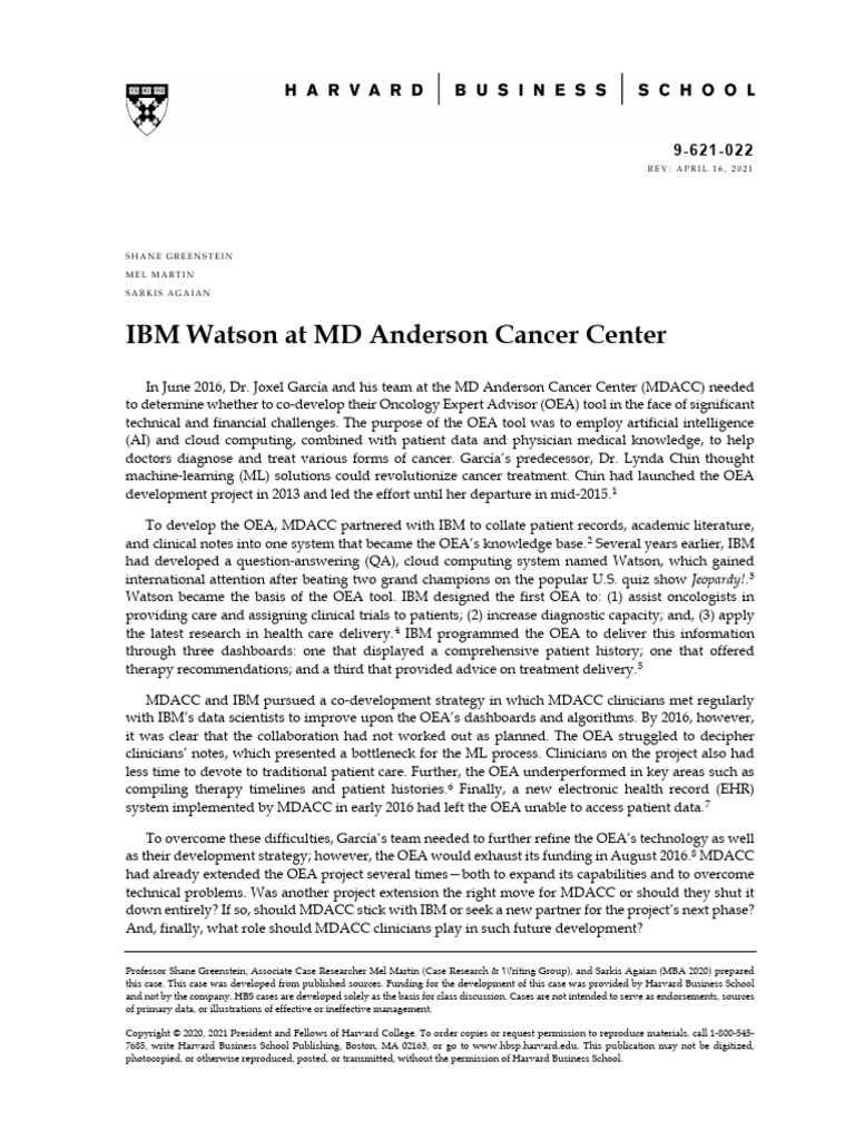 IBM Watson at MD Anderson Cancer Center | PDF | Machine Learning | Medicine