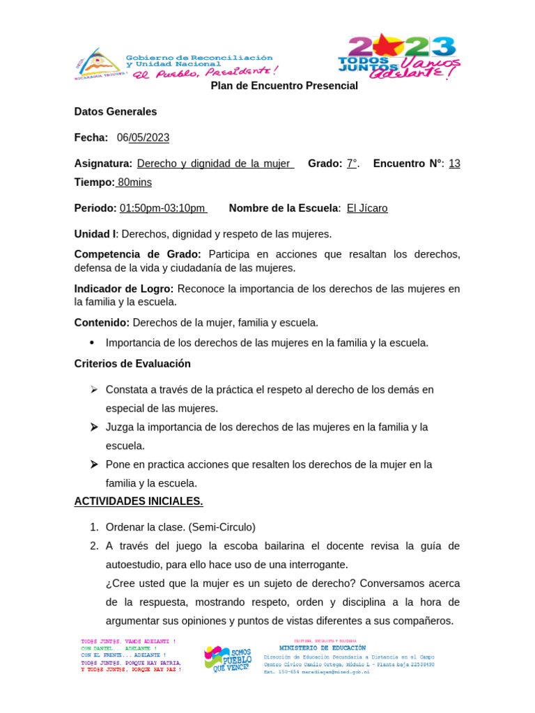 Plan de I, II Encuentro DDM 7° | PDF | Derechos de las mujeres ...