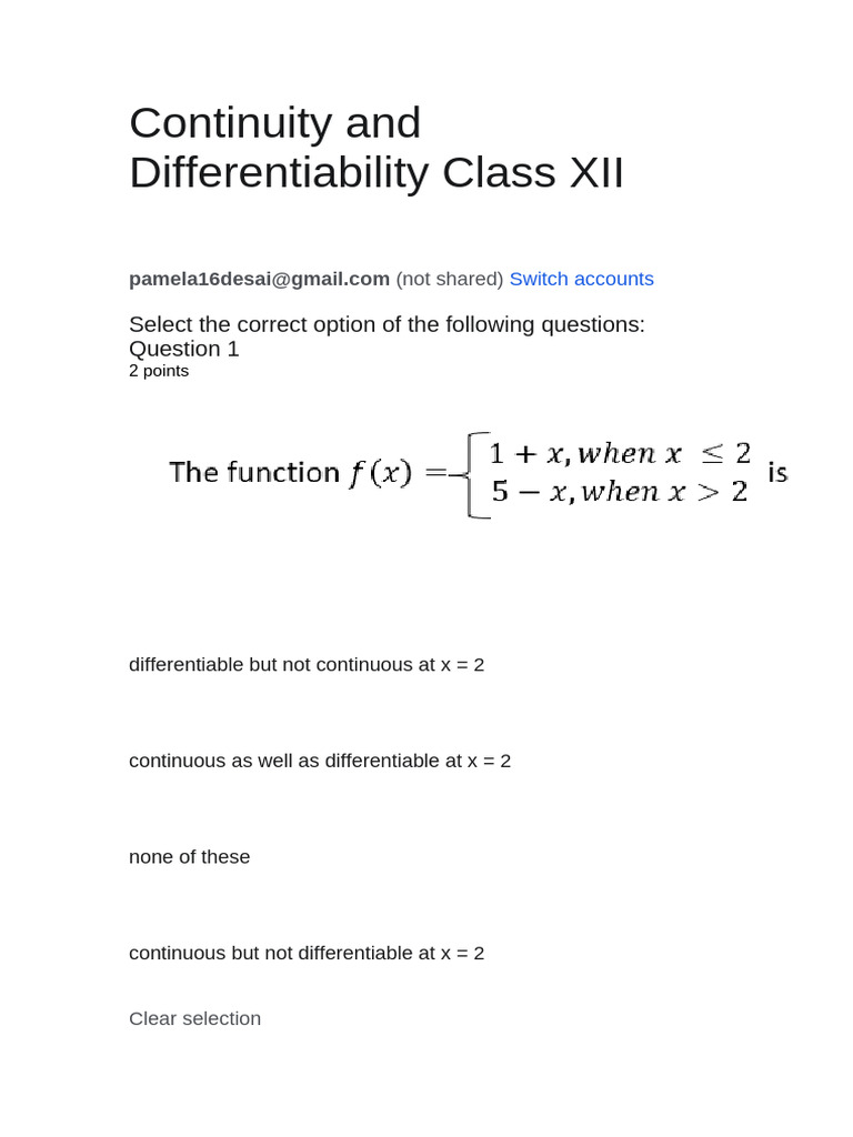 Continuity and Differentiability Class XII | PDF