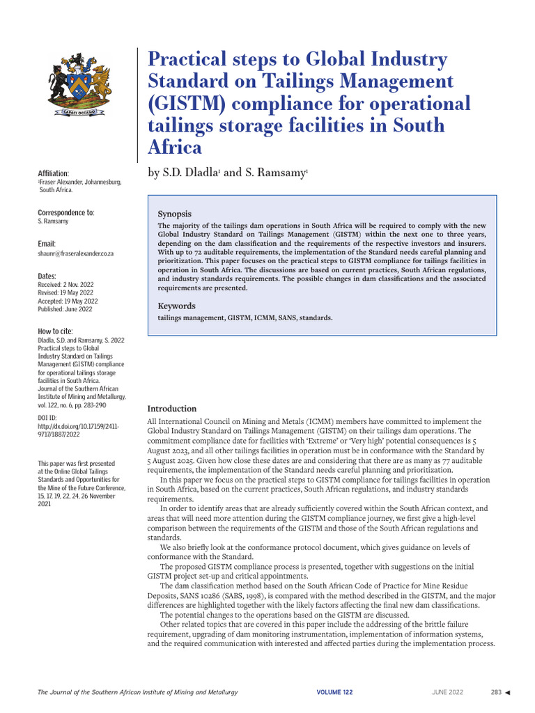Practical Steps To Global Industry Standard On Tailings Management ...