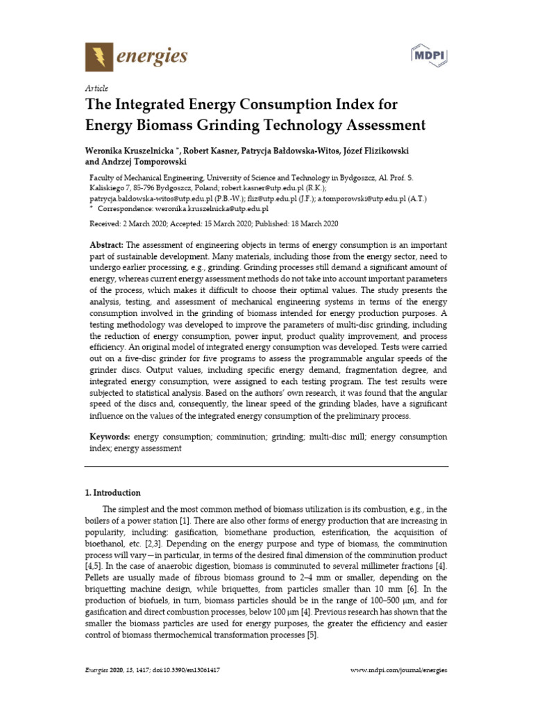 The Integrated Energy Consumption Index For Energy | PDF | Mill ...