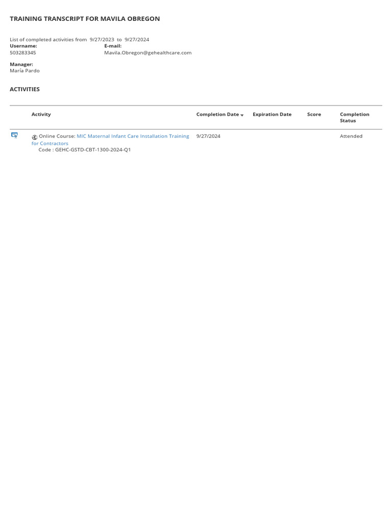 Training Transcripts | PDF