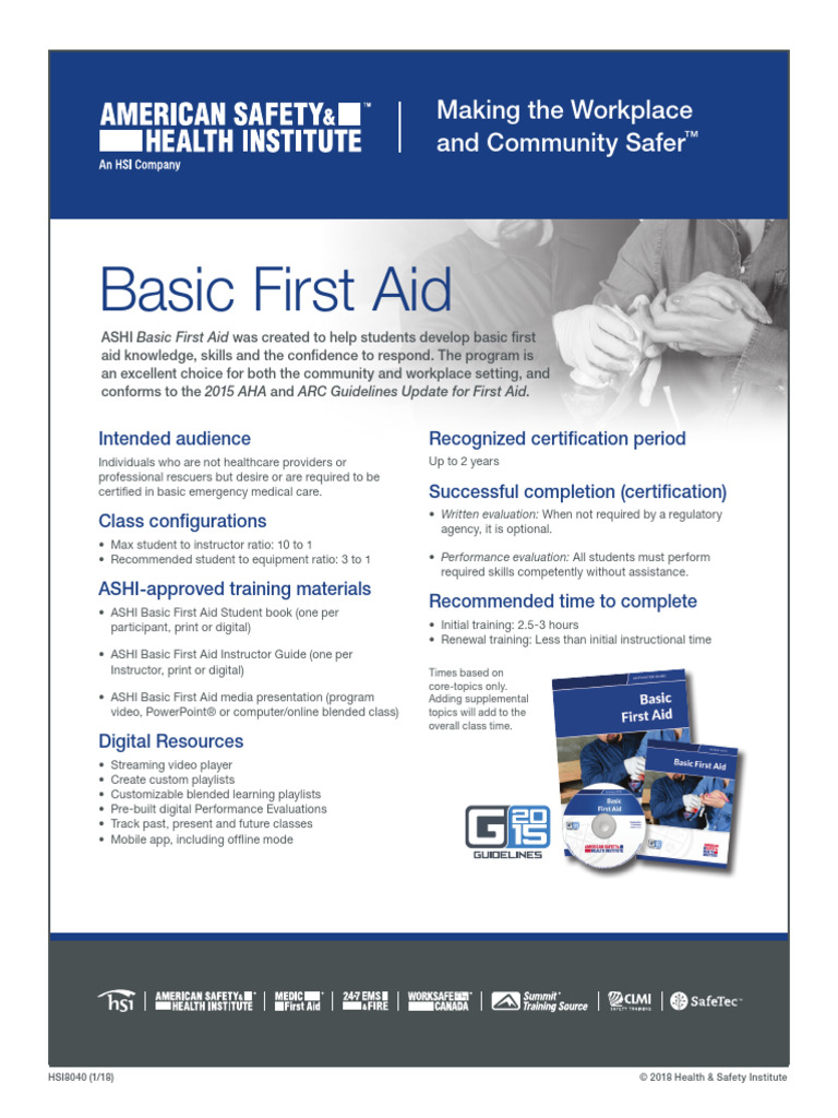 ASHI Basic First Aid Specification Sheet | PDF | First Aid | Burn