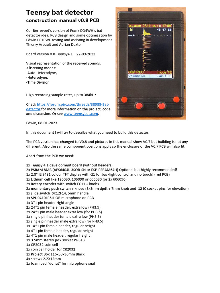 Teensy Bat Detector Construction Guide | PDF | Electrical Connector ...