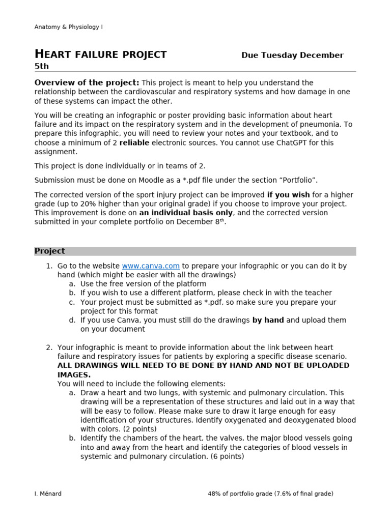 Anatomy I - Heart Failure Project Guidelines | PDF | Heart | Lung