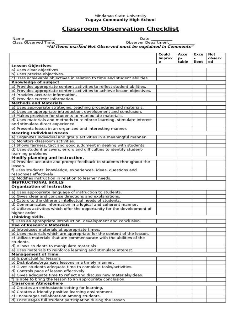 Obervation-Checklist 2024 | PDF | Learning | Disciplines