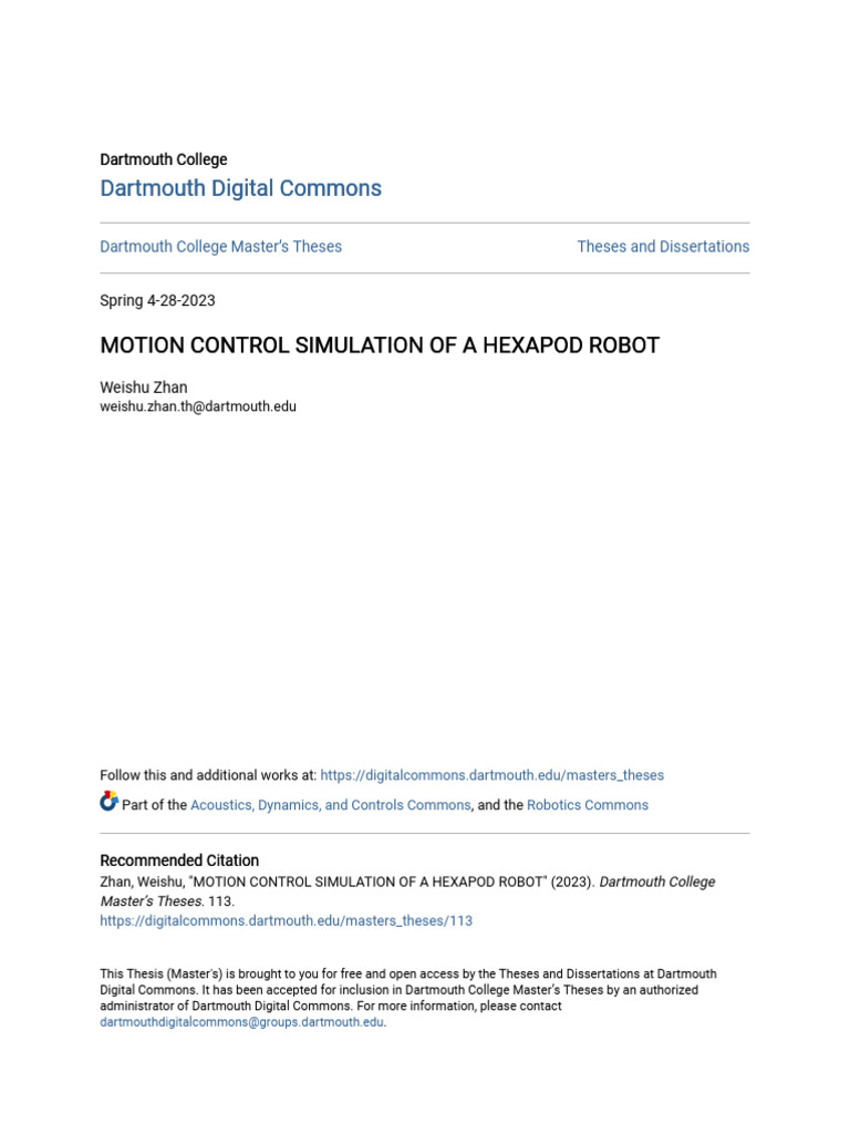 Motion Control Simulation of a Hexapod Robot | PDF | Walking | Kinematics