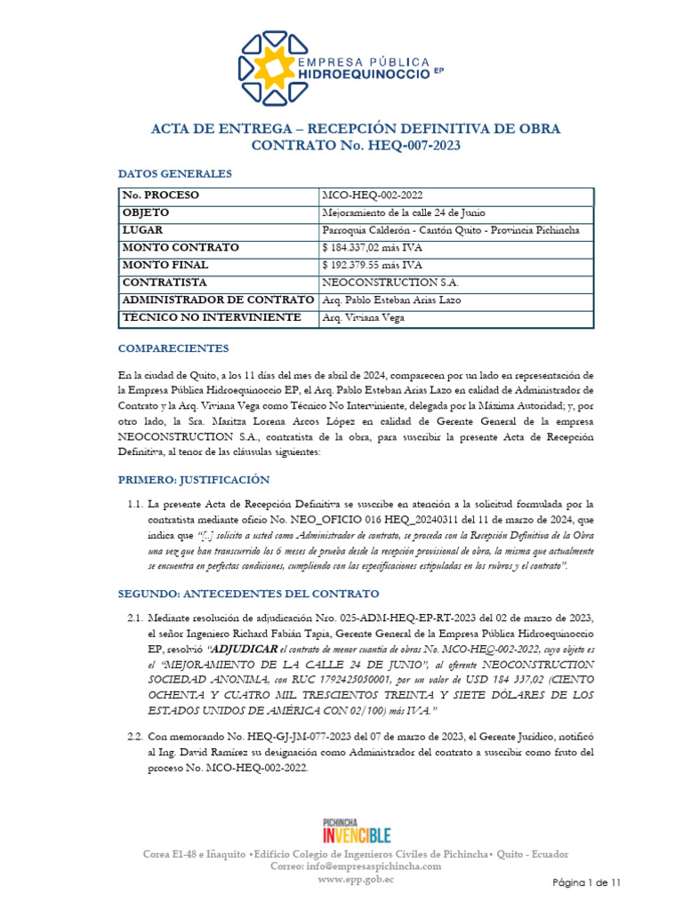 HEQ-007-2023 Acta Definitiva - 24 de Junio | PDF | Derecho civil (sistema legal) | Derecho ...