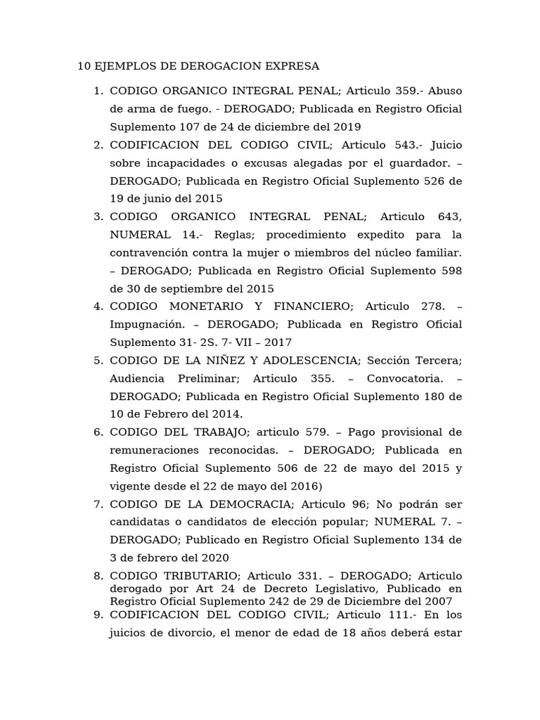 Ejemplos de Derogación Expresa | PDF | Justicia | Crimen y violencia