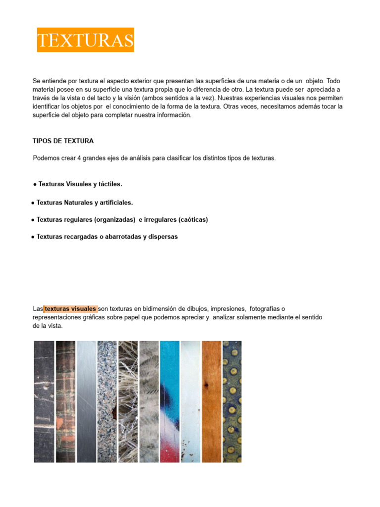Tipos de Texturas: Naturales y Artificiales | PDF
