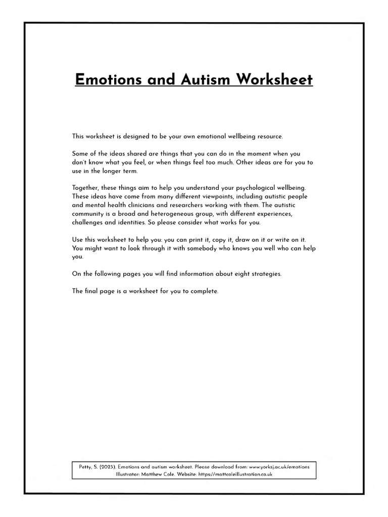Emotions and Autism Worksheet | PDF | Senses | Feeling