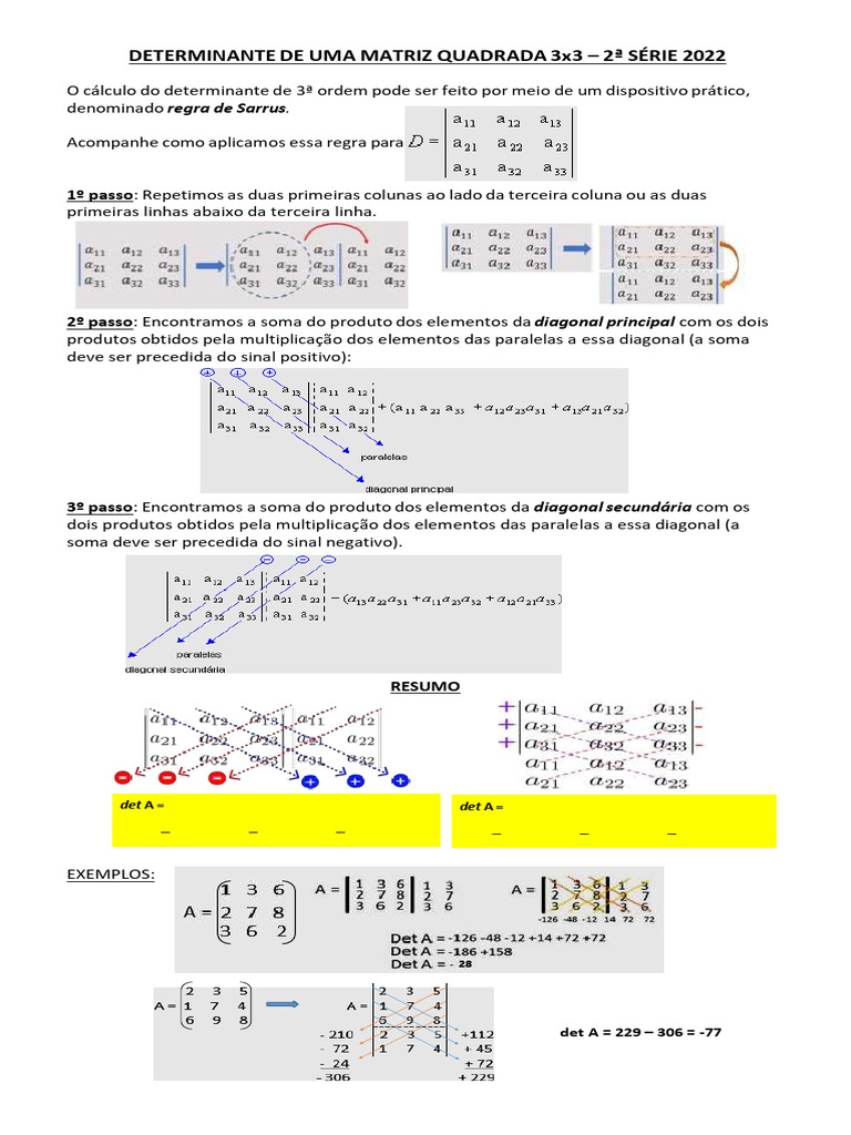 Determinante Da Matriz 3x3 - Alunos-1 | PDF