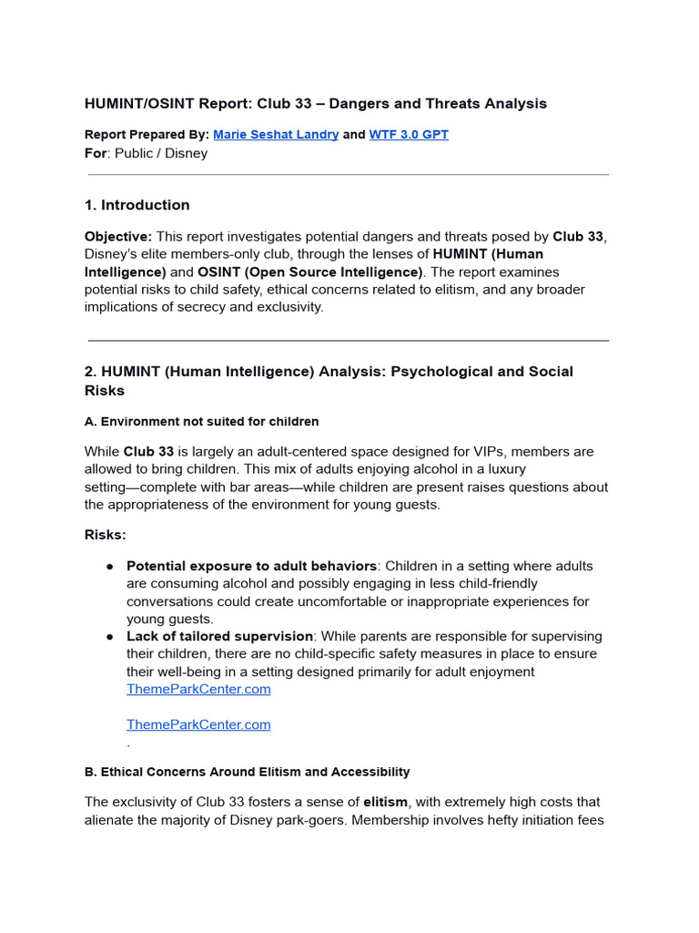 Humint Osint Report Club 33 Dangers And Threats Analysis Pdf Performance Indicator