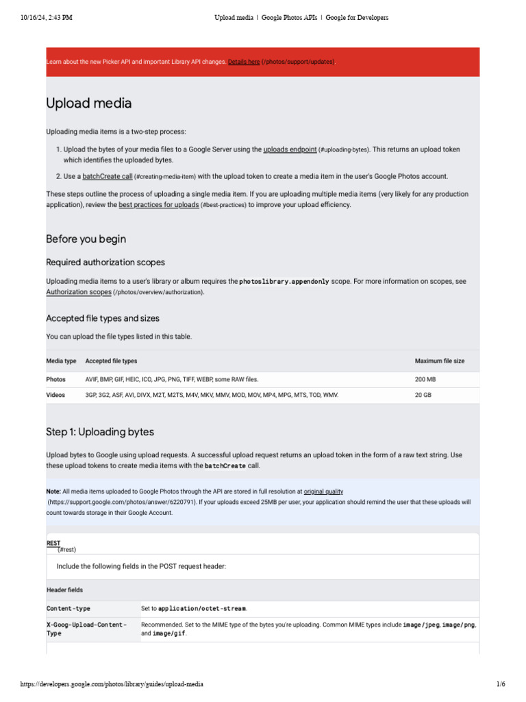 Google Photos API: Media Upload Guide | PDF | Tag (Metadata) | Computing