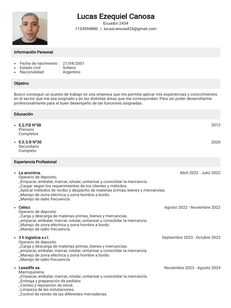 CV de Lucas Canosa | PDF
