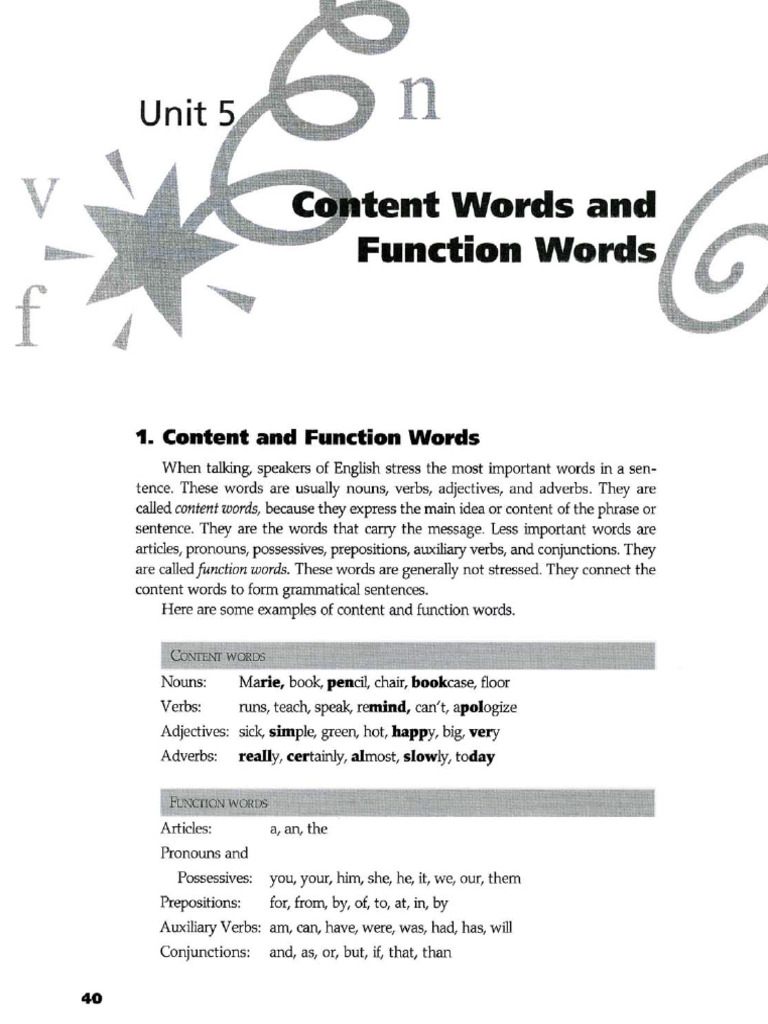 Unit 5 Content Words and Function Words | PDF