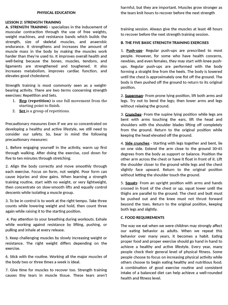 Pe Q1 Lesson 2 Strength Training Pdf Strength Training Physical