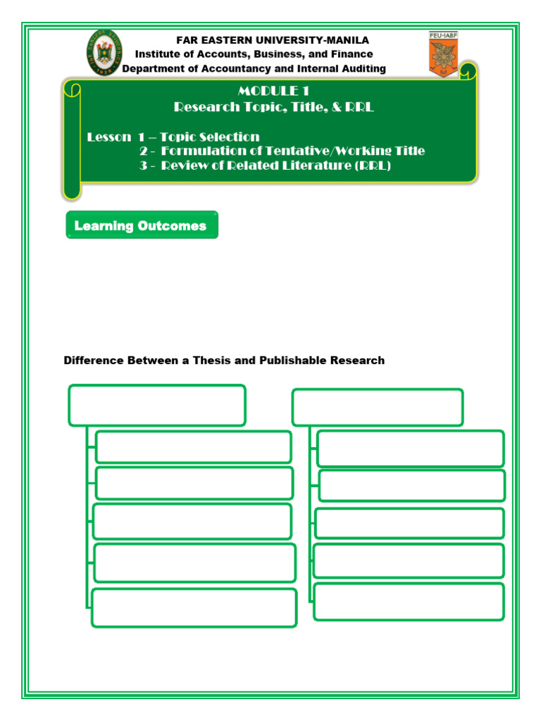 MODULE 1 - Research Topic, Title and RRL | PDF | Thesis | Literature Review
