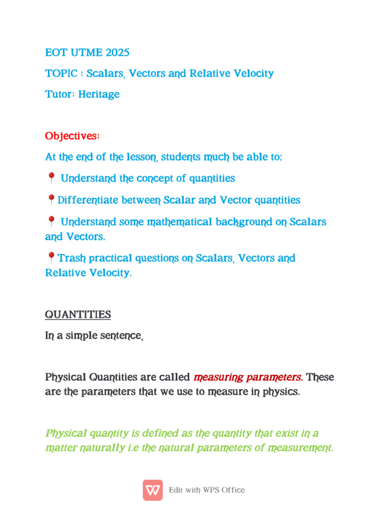 Scalars and Vectors by Heritage | PDF | Euclidean Vector | Quantity