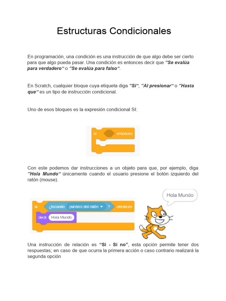 Estructuras Condicionales en Scratch Mar - Campo | PDF