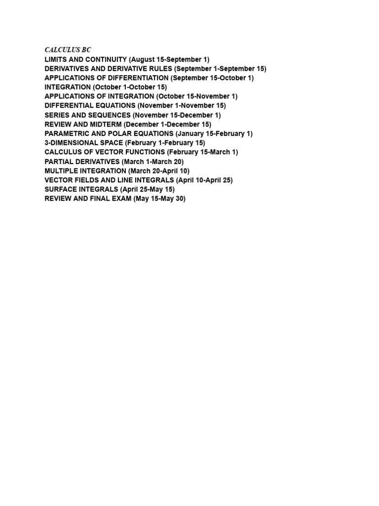 Calculus BC Course Plan | PDF