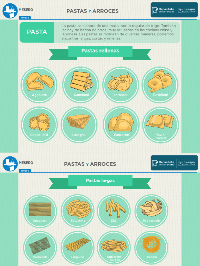 Tipos de Pasta y Arroz: Guía Completa | PDF | Arroz | Pasta