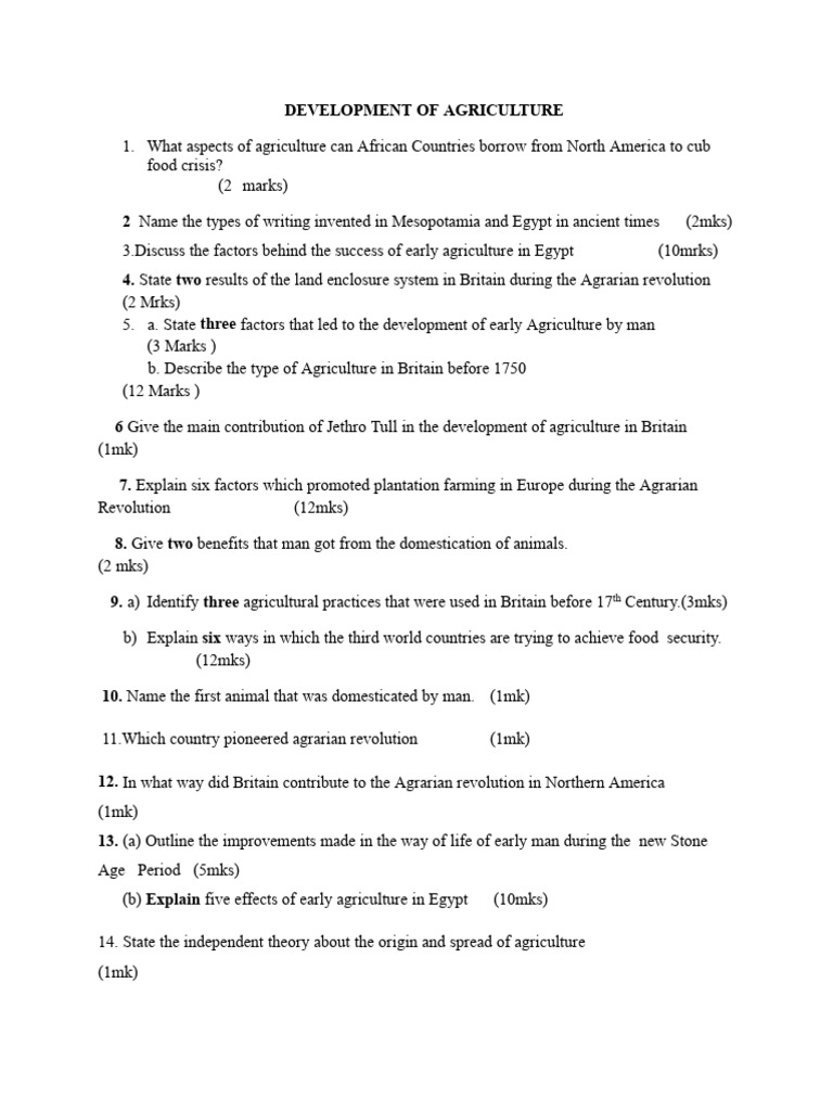 Development of Agriculture q Topical Questions History Form 1 | PDF ...
