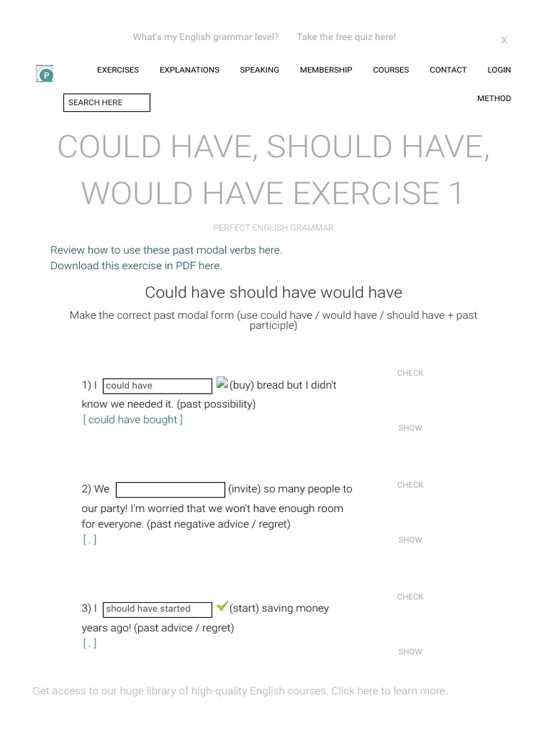 Past Modal Verbs Exercises PDF | PDF | English Grammar | English Language
